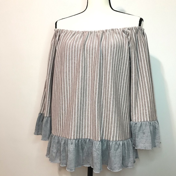 THML | Tops | Thml Off Shoulder Stripe Knit Ruffle Stretch Top M | Poshmark